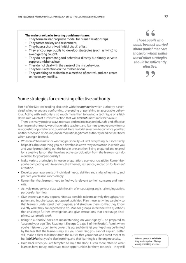 Being a Teacher: Section Four - The teacher’s authority: sustaining an ...