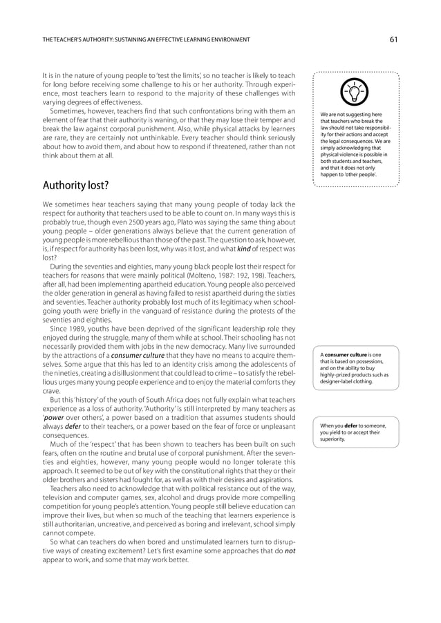 Being a Teacher: Section Four - The teacher’s authority: sustaining an ...