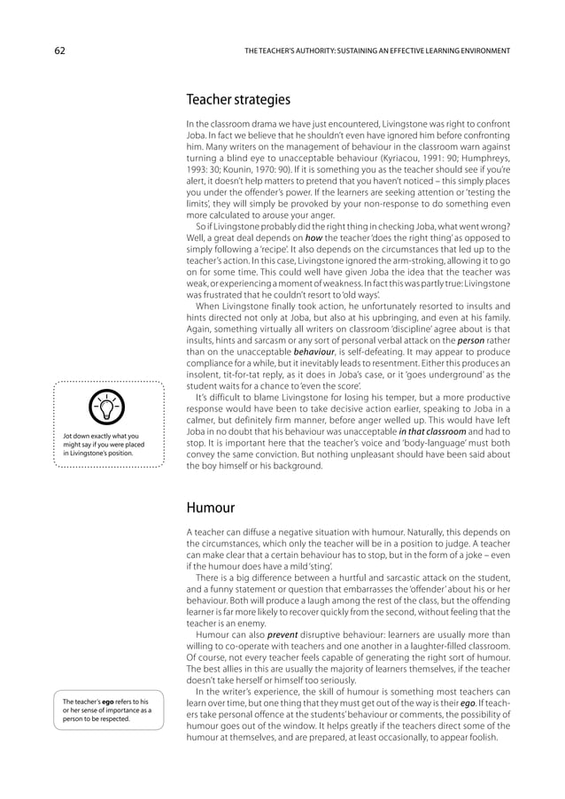 Being a Teacher: Section Four - The teacher’s authority: sustaining an ...
