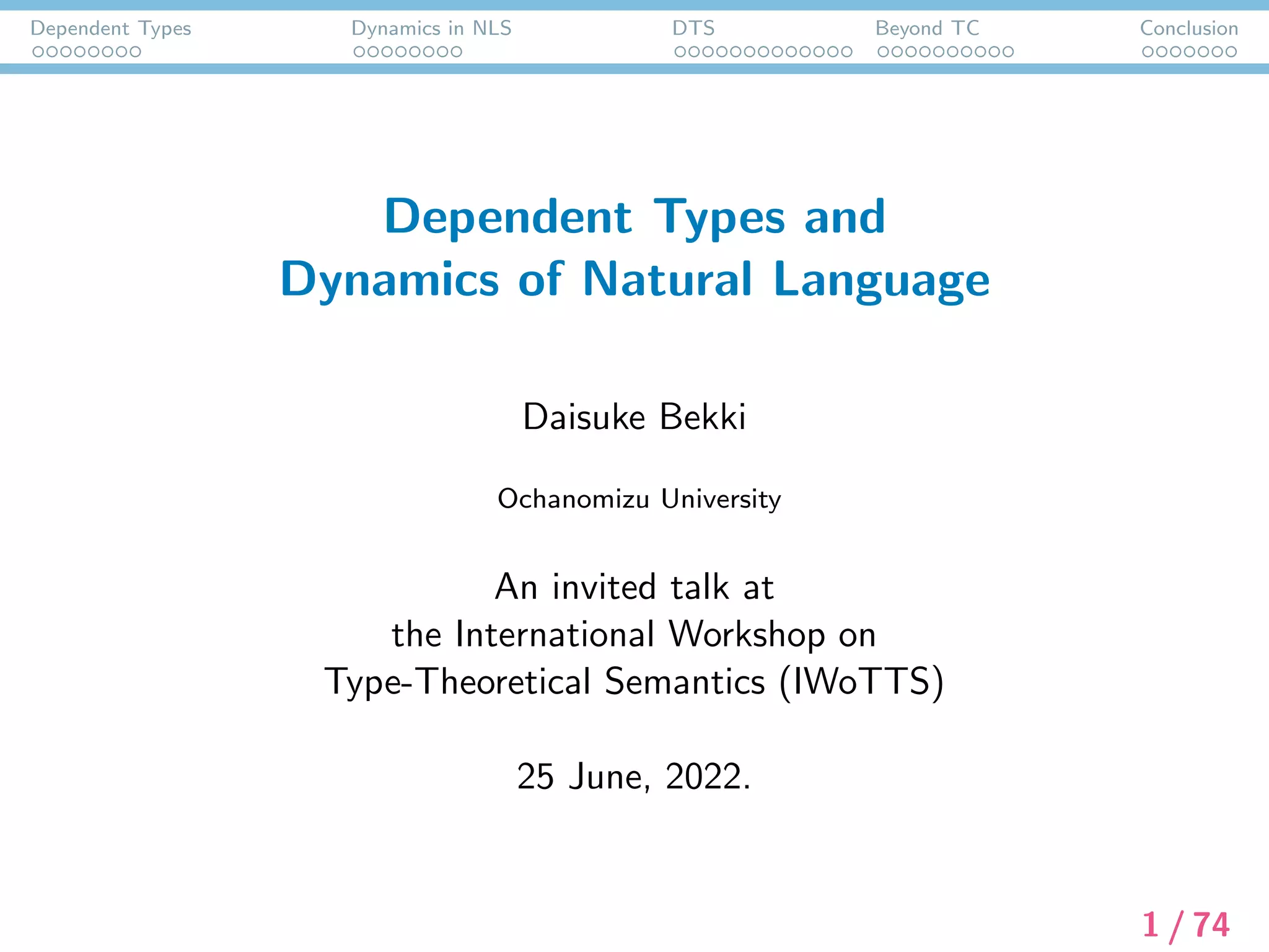 Dependent Types and Dynamics of Natural Language | PPT