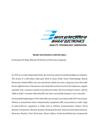 Bharat Electronics Limited (BEL), Ghaziabad Internship training report ...