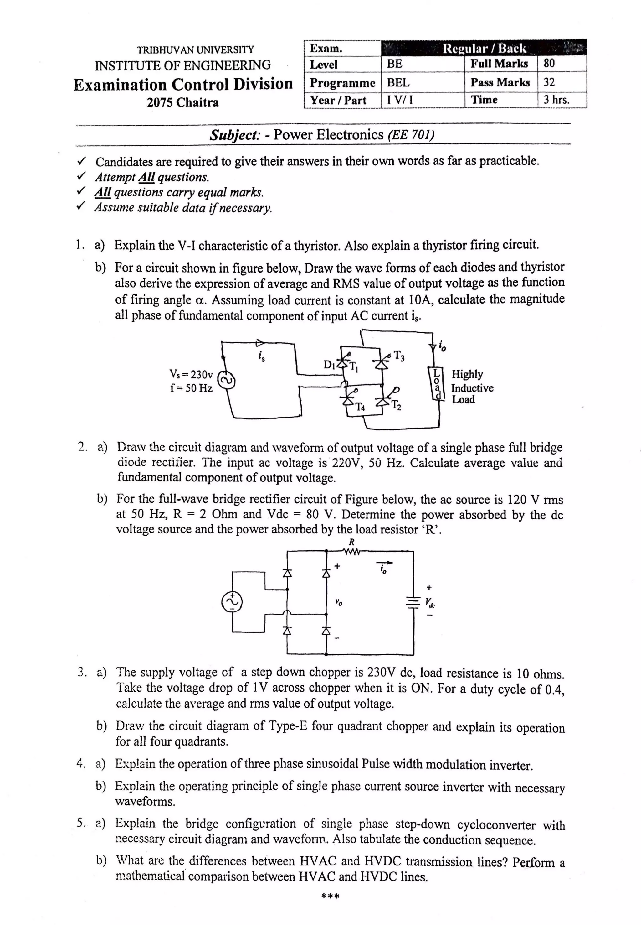 IOE OLD question 2075 Chaitra for BEL | PDF