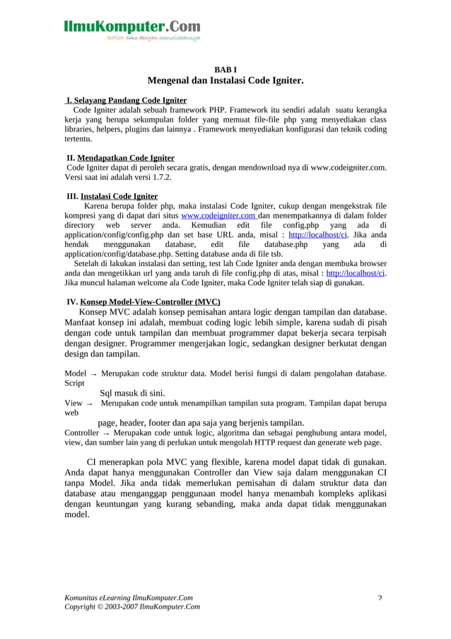Belajar php-dengan-framework-code-igniter | PDF