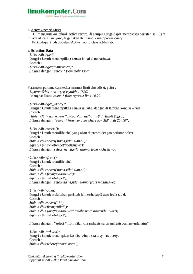 Belajar php-dengan-framework-code-igniter | PDF