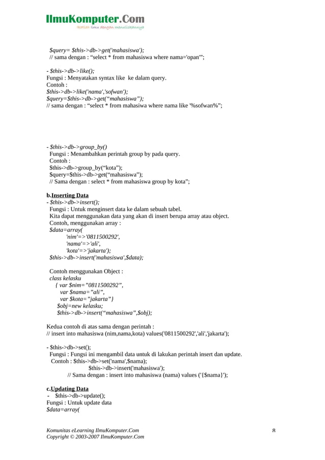 Belajar php-dengan-framework-code-igniter | PDF