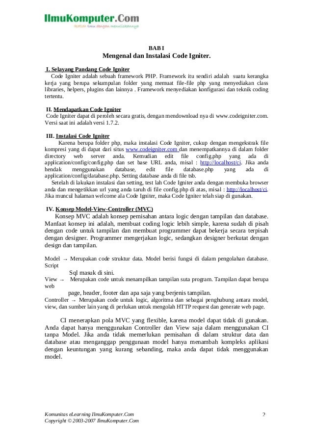 Belajar Php Dengan Framework Code Igniter1 