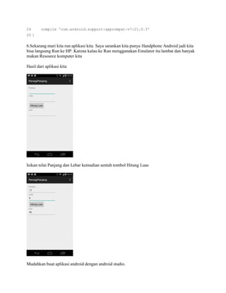 Belajar android studio dengan membuat aplikasi android sederhana | PDF