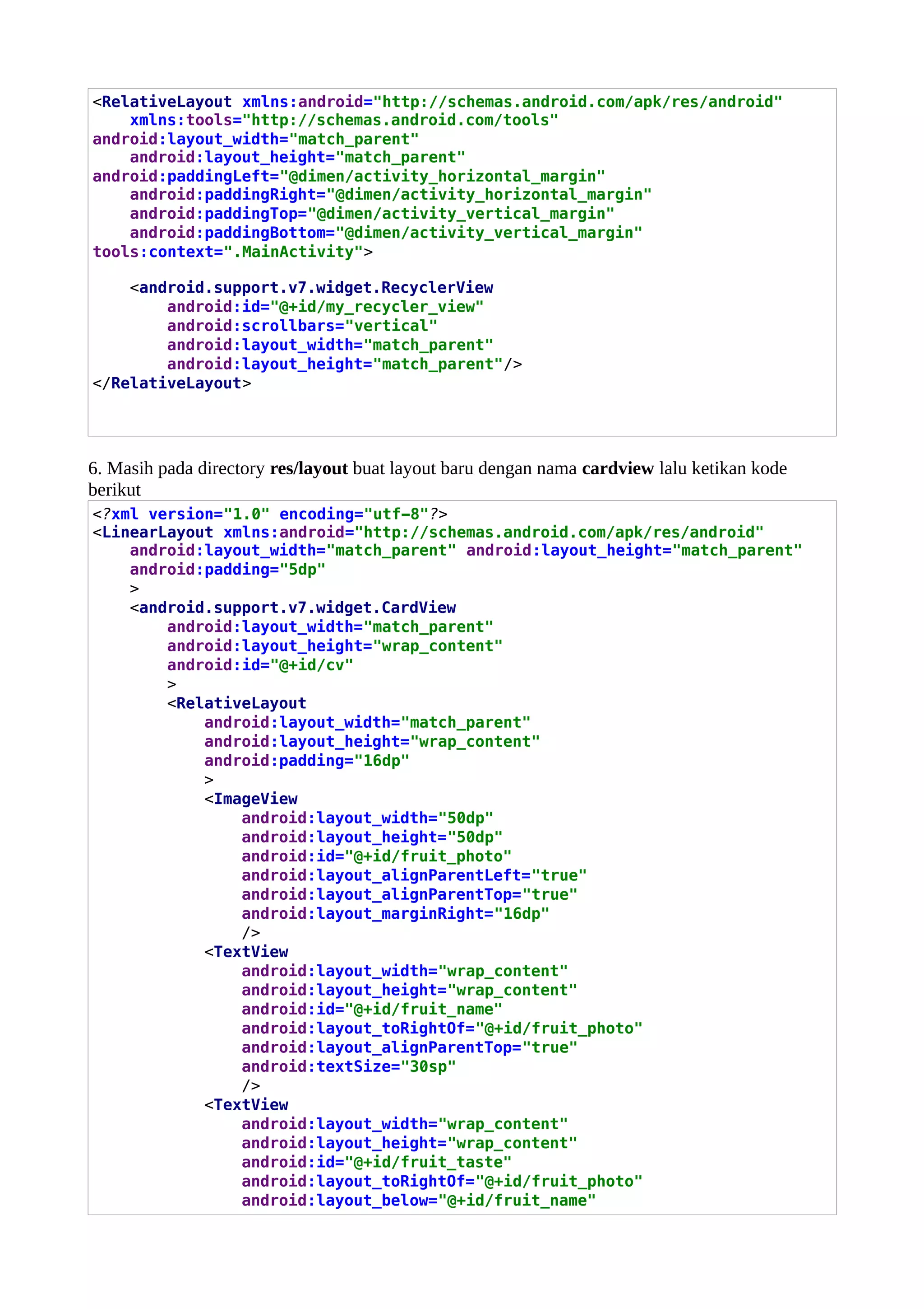 Belajar Android Studio Material Design Penggunaan RecyclerView dan Card ...
