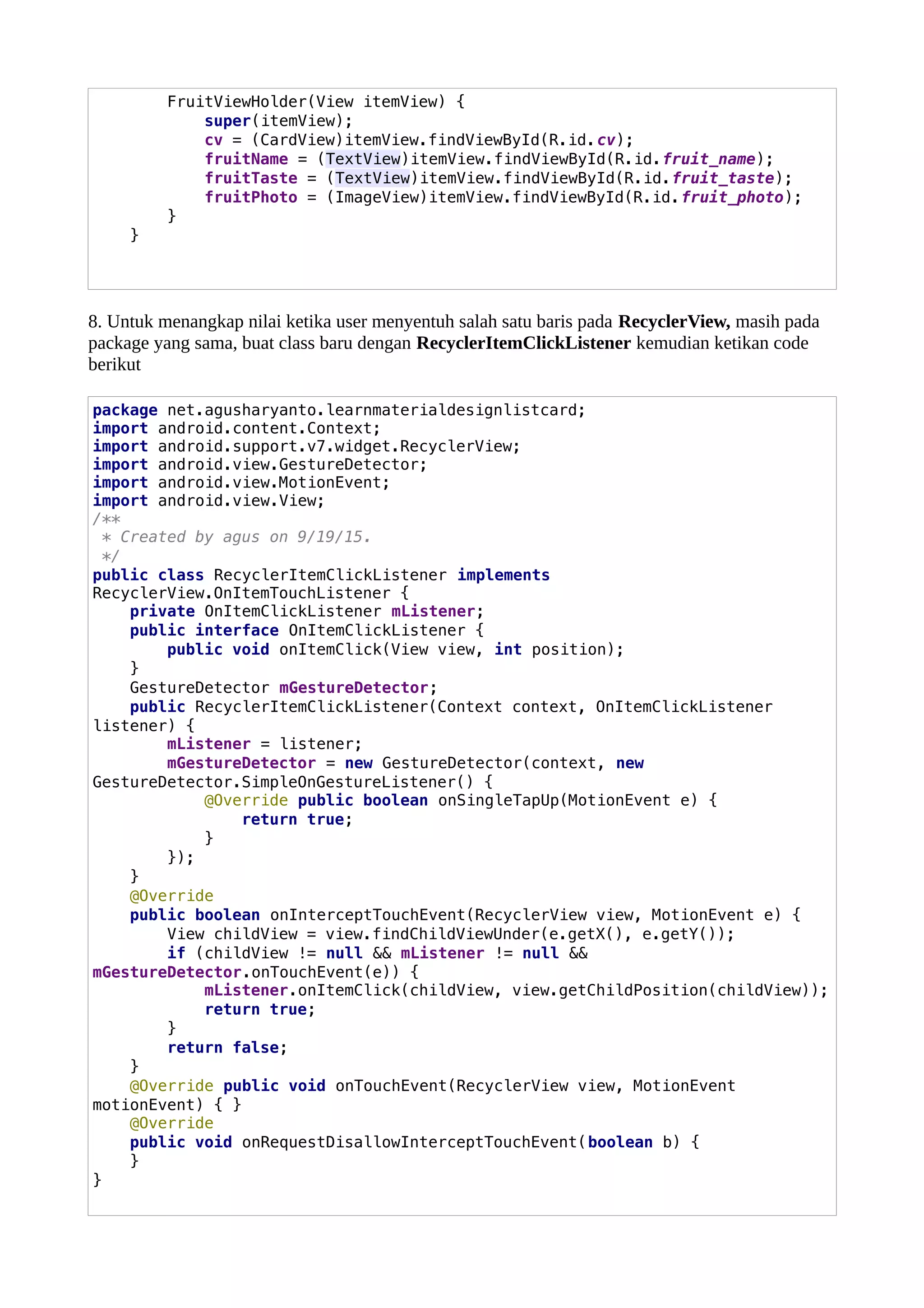 Belajar Android Studio Material Design Penggunaan RecyclerView dan Card View | PDF