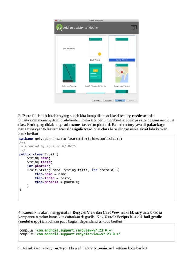 Belajar Android Studio Material Design Penggunaan RecyclerView dan Card ...