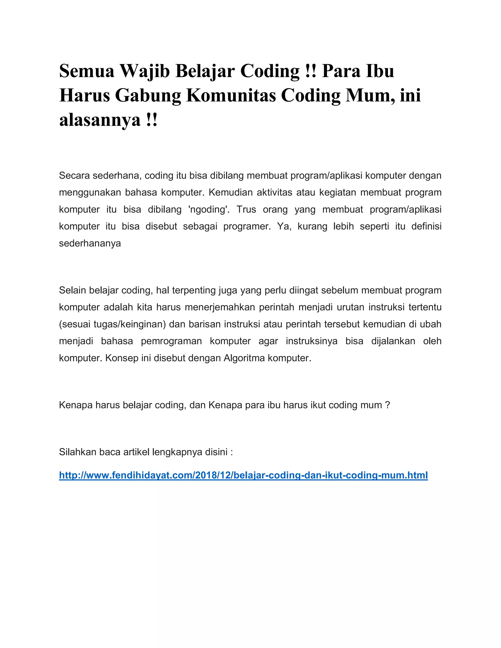 Belajar coding dan ikut coding mum | PDF