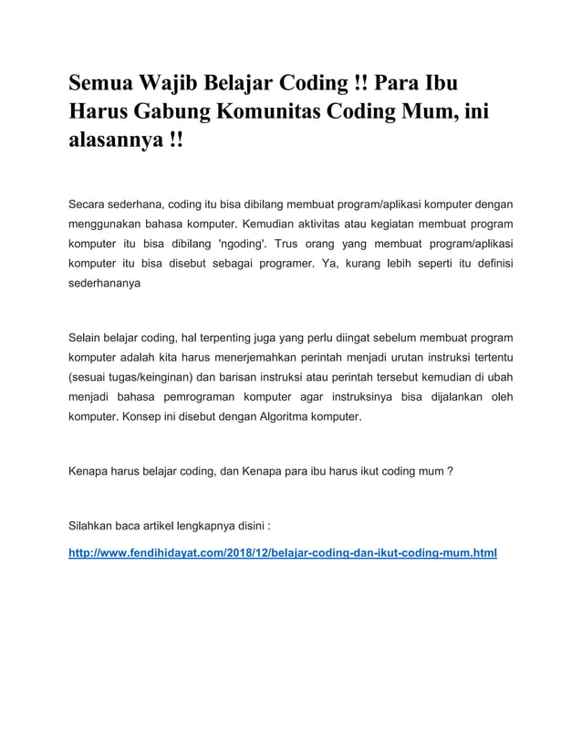 Belajar coding dan ikut coding mum | PDF