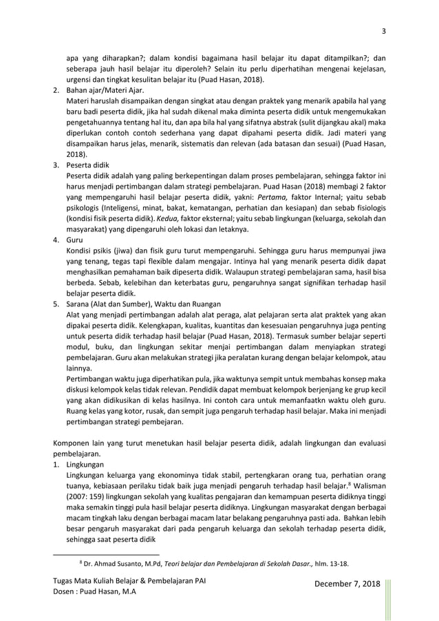 Belajar dan pembelajaran meninjau faktor penentu hasil belajar peserta didik di sekolah | PDF