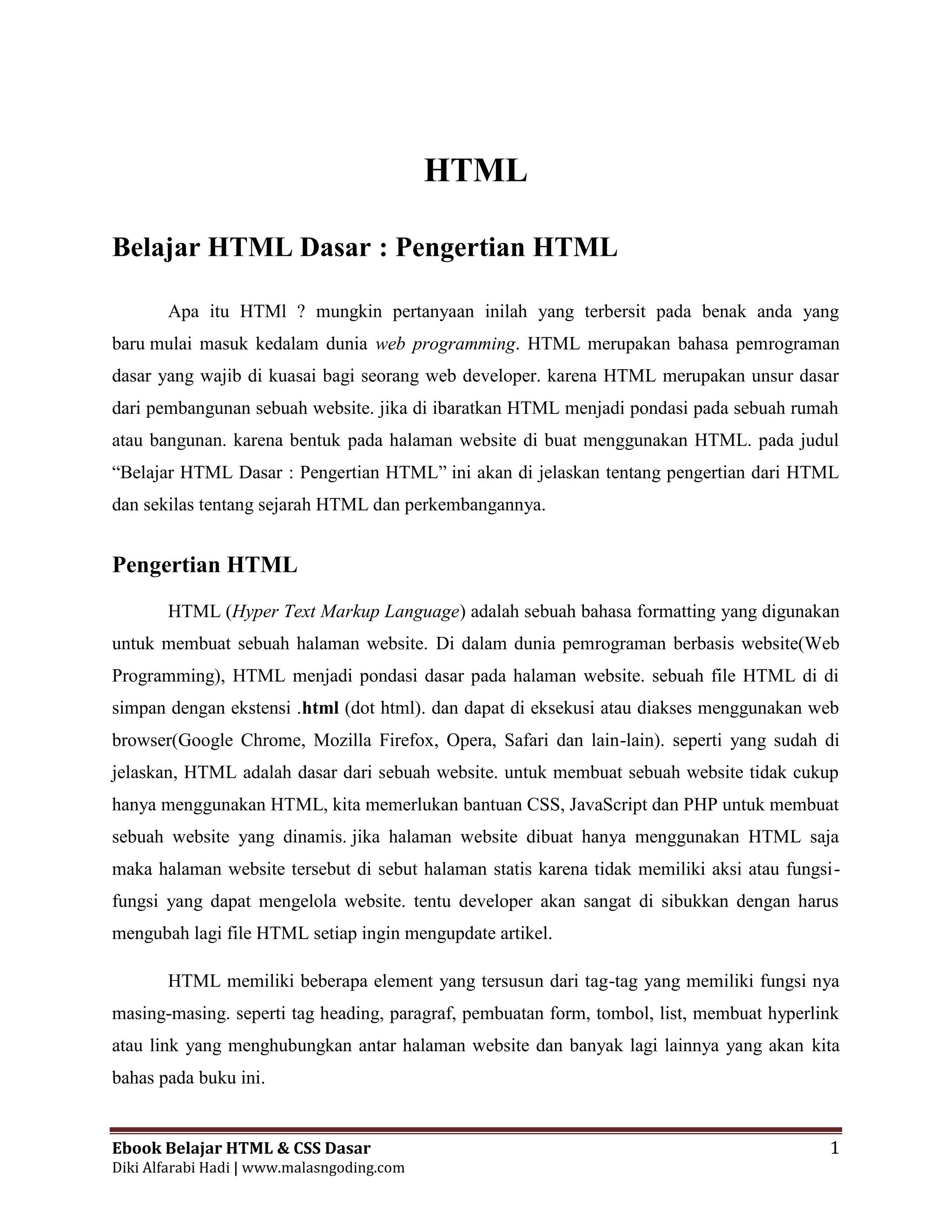 Belajar html dasar pengertian html v2 | PDF