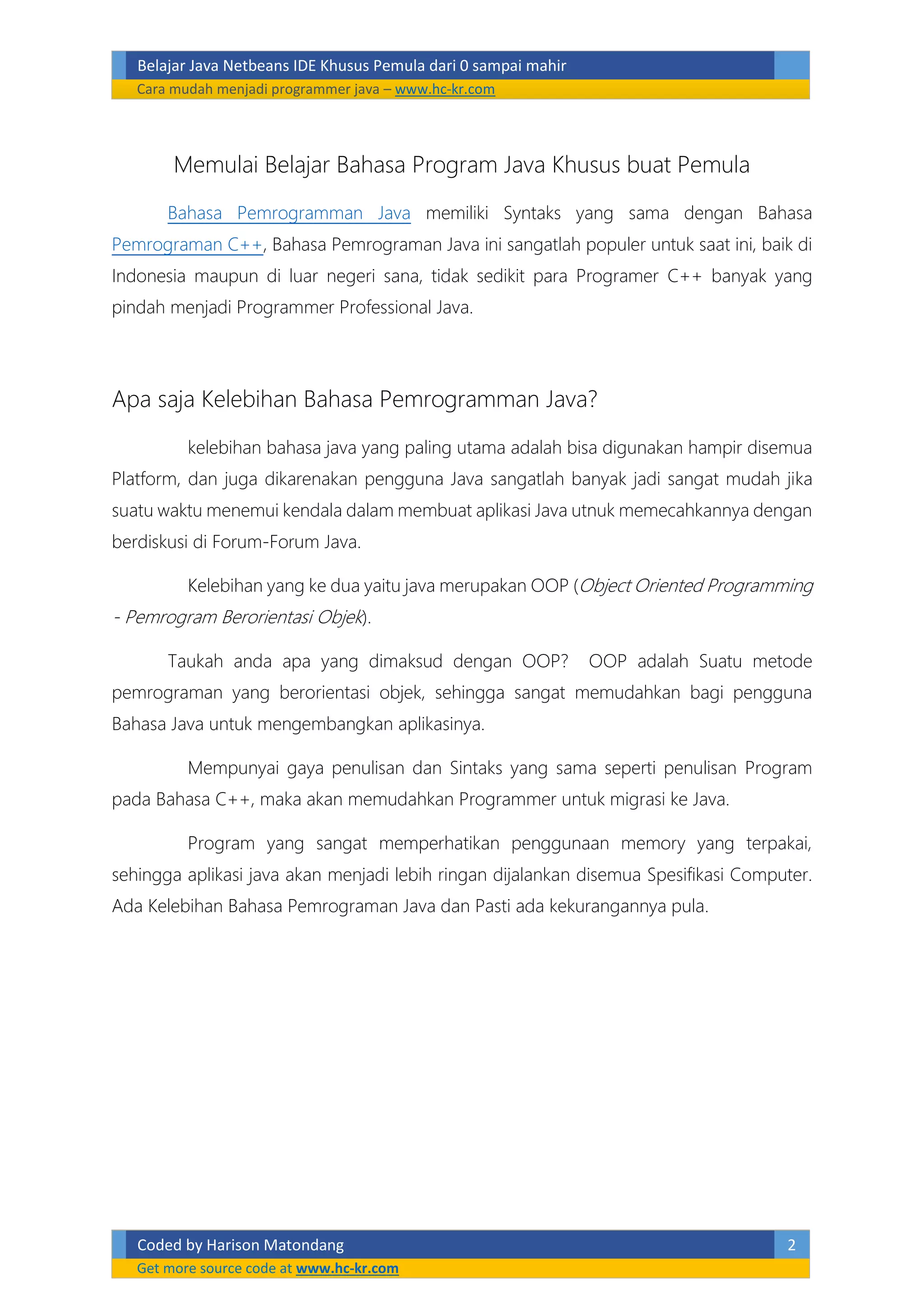 Belajar netbeans java pemula dari 0 sampai mahir | PDF