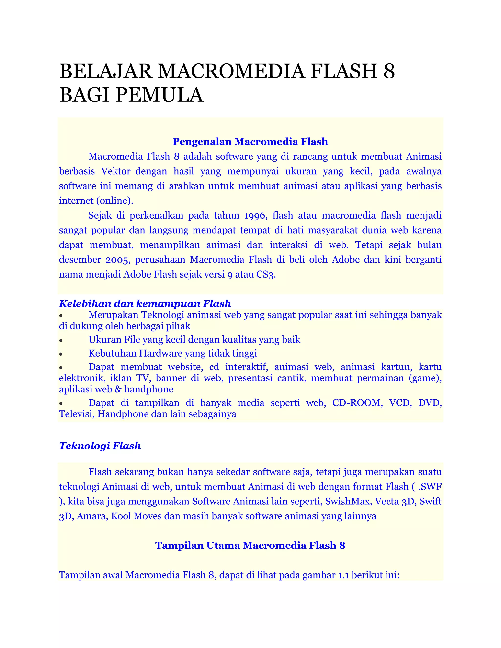 Belajar macromedia flash 8 bagi pemula | DOCX