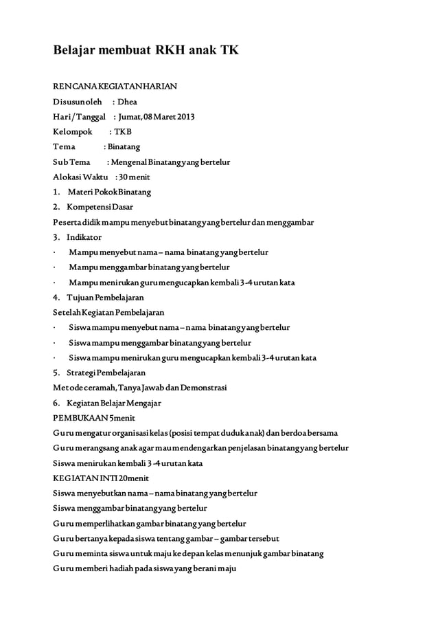 Belajar membuat rkh anak tk | DOCX