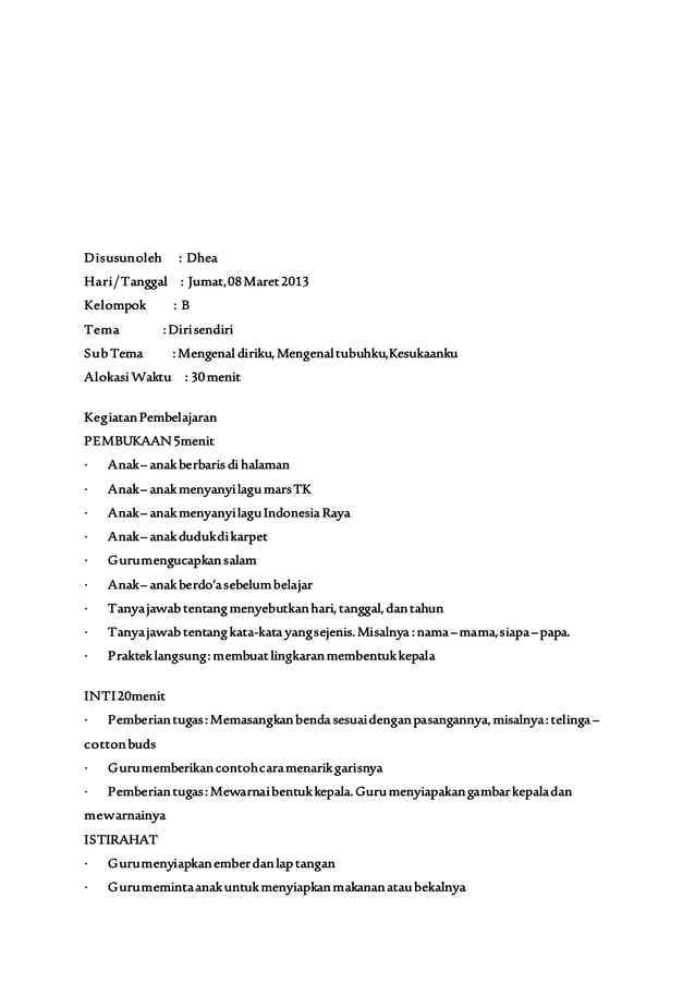 Belajar membuat rkh anak tk | DOCX