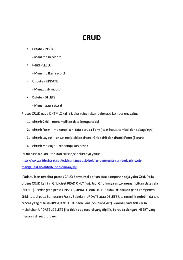 Belajar pemrograman berbasis web menggunakan dhtmlx 2 | PDF