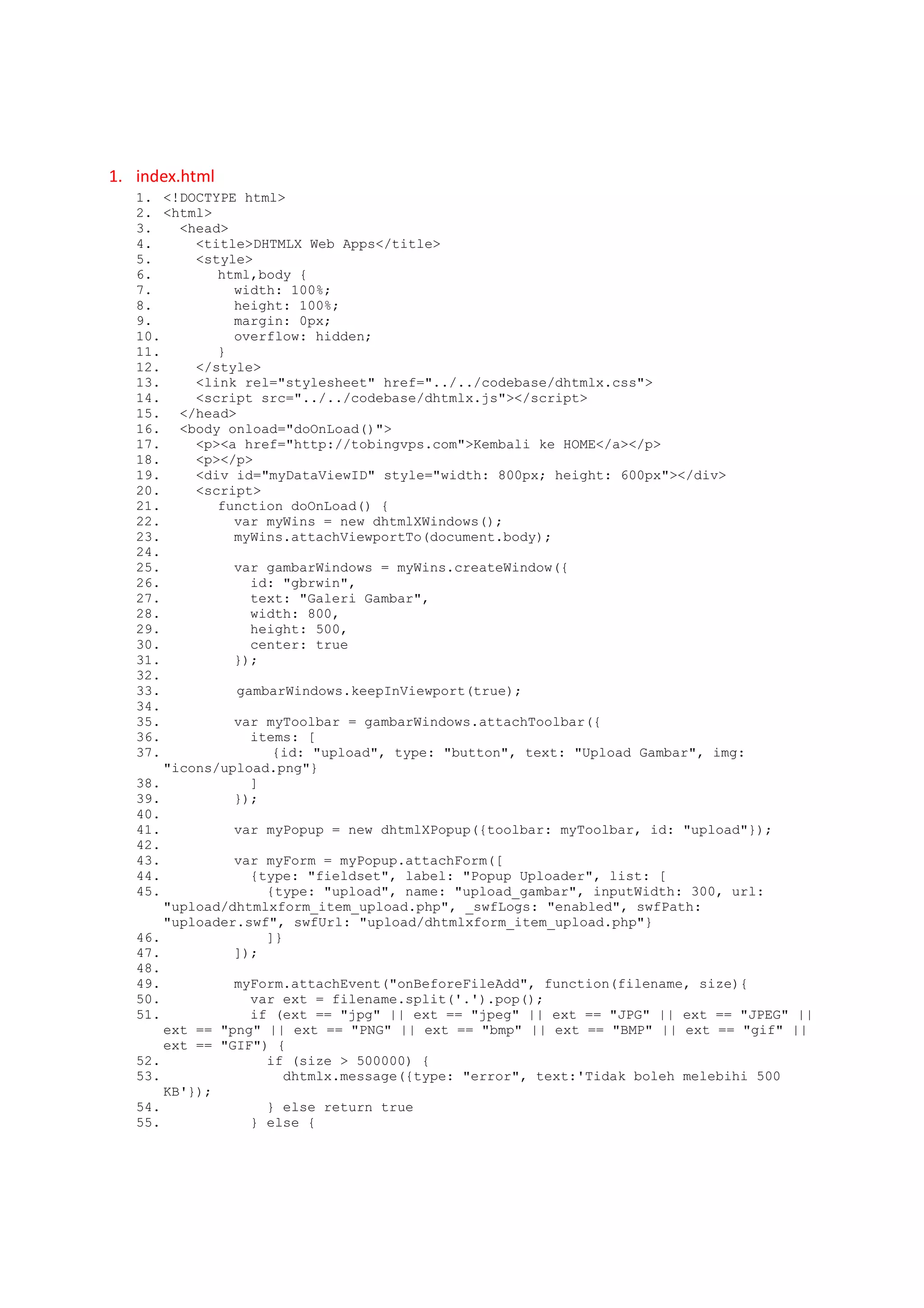 Belajar pemrograman web menggunakan dhtmlx dan php part 4 galeri gambar & uploader | PDF