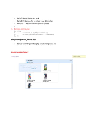 Belajar pemrograman web menggunakan dhtmlx dan php part 4 galeri gambar & uploader | PDF