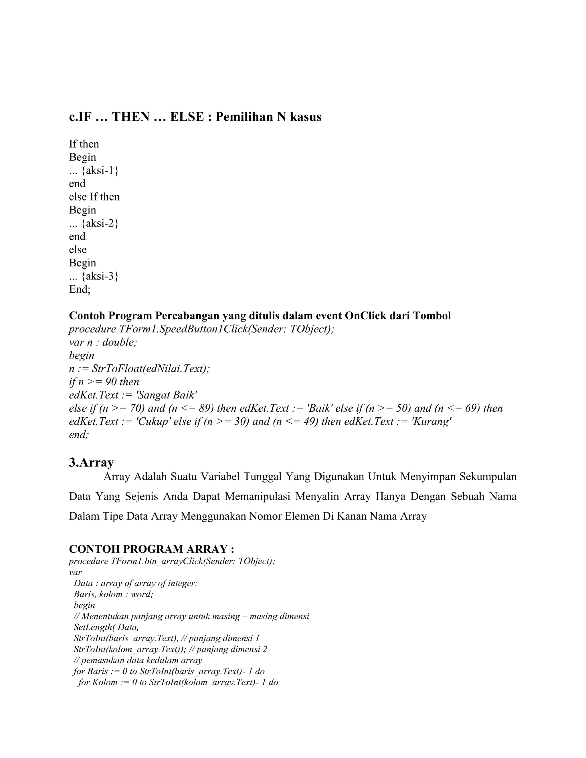 Belajar perulangan di delphi 7 | DOCX