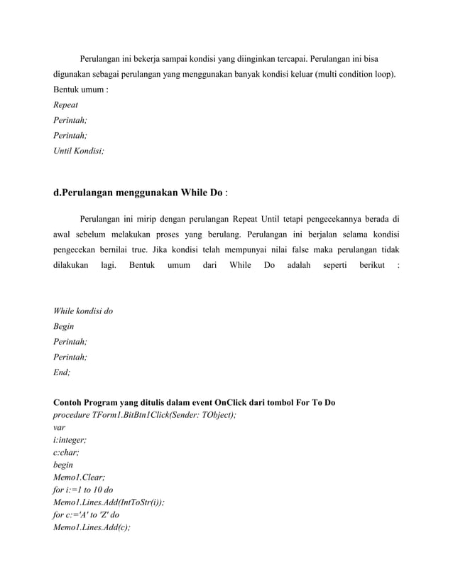 Belajar perulangan di delphi 7 | PDF