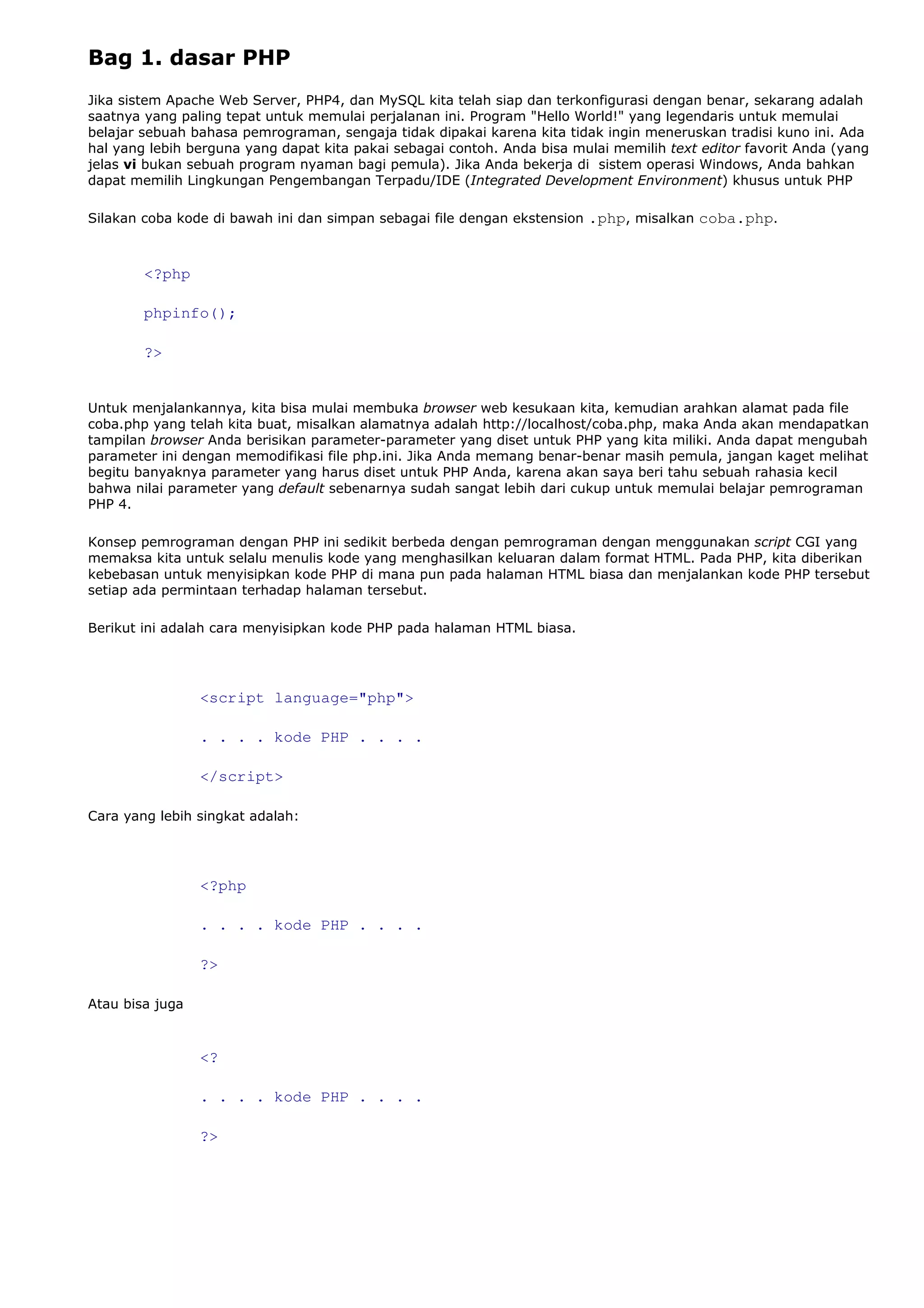 Belajar php (pemula dasar) | PDF