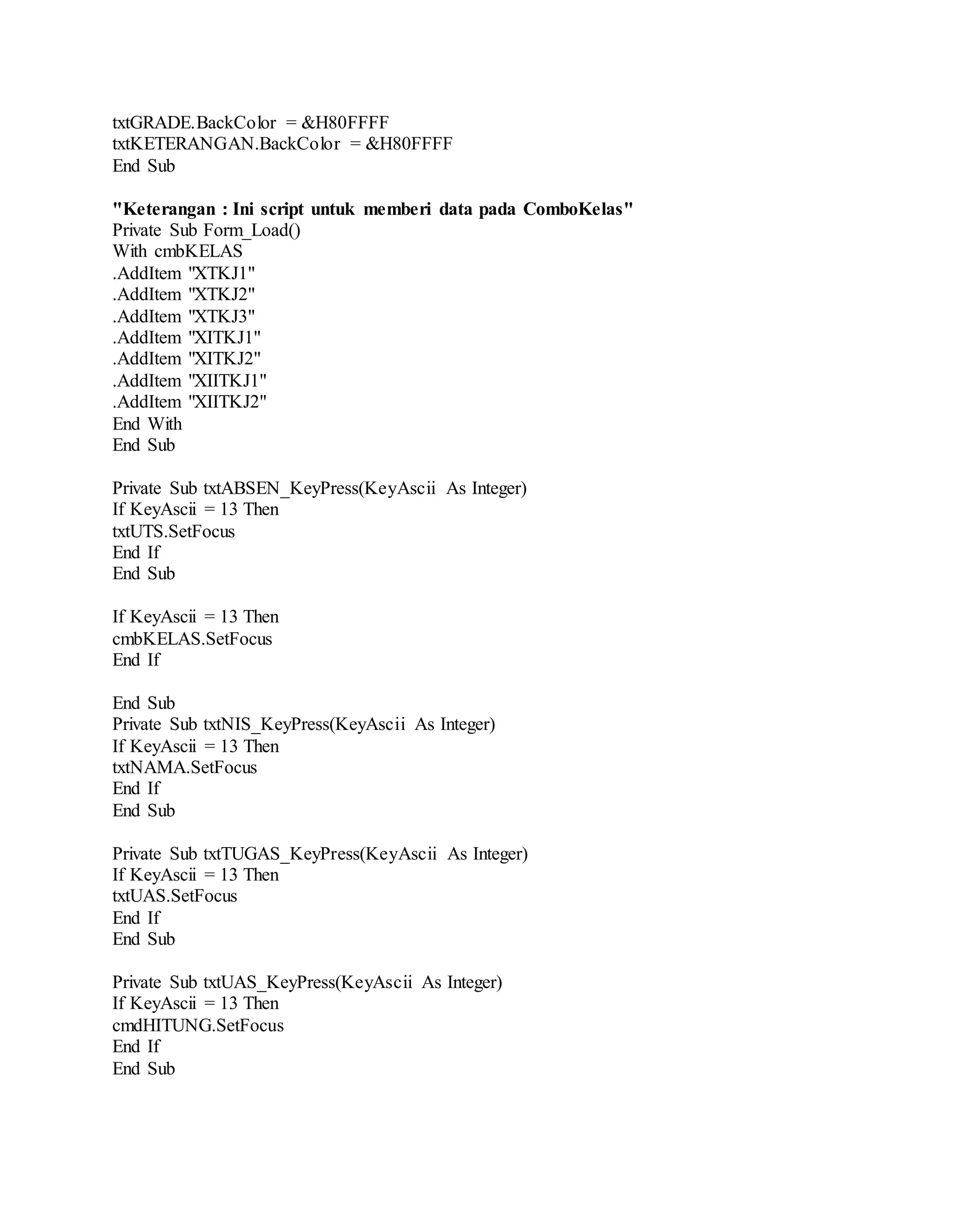 Belajar program nilai siswa visual basic 6 | DOCX