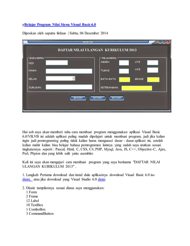 Belajar program nilai siswa visual basic 6 | DOCX