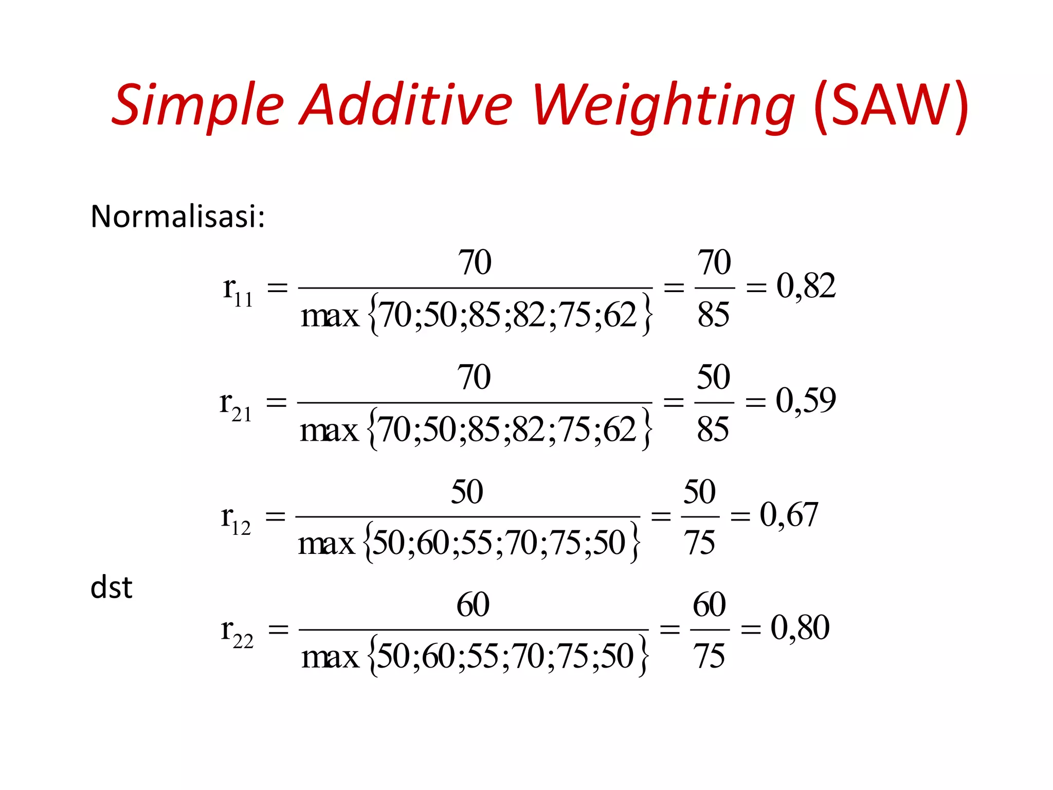 Metode Simple Additive Weighting (SAW) dan Rank Order Centroid (ROC) | PPTX