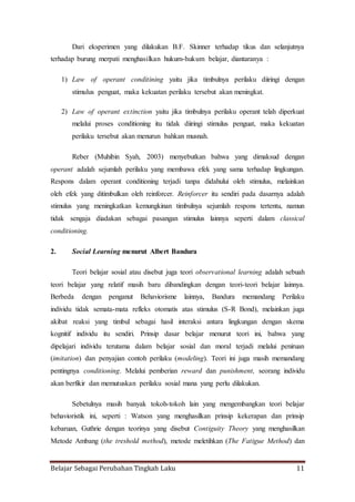 Belajar Sebagai Perubahan Tingkah Laku (Makalah Belajar dan Pembelajaran) | DOCX