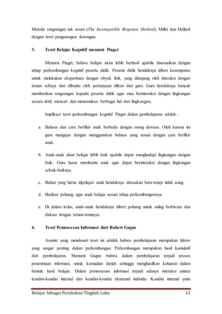 Belajar Sebagai Perubahan Tingkah Laku (Makalah Belajar dan Pembelajaran) | DOCX