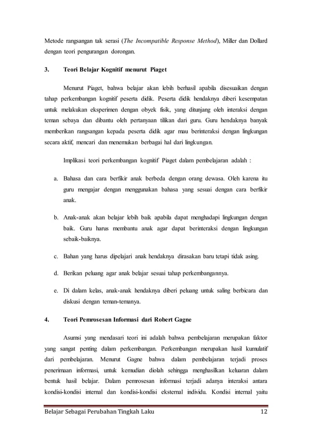 Belajar Sebagai Perubahan Tingkah Laku (Makalah Belajar dan Pembelajaran) | DOCX