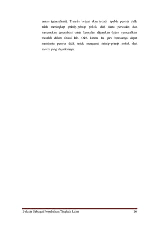 Belajar Sebagai Perubahan Tingkah Laku (Makalah Belajar dan Pembelajaran) | DOCX