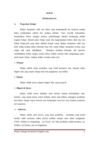 Belajar Sebagai Perubahan Tingkah Laku (Makalah Belajar dan Pembelajaran) | DOCX