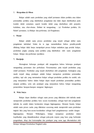 Belajar Sebagai Perubahan Tingkah Laku (Makalah Belajar dan Pembelajaran) | DOCX