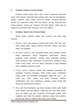 Belajar Sebagai Perubahan Tingkah Laku (Makalah Belajar dan Pembelajaran) | DOCX