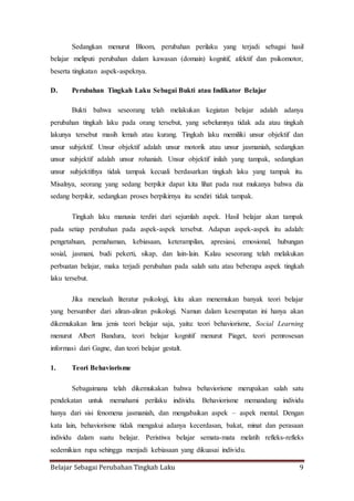 Belajar Sebagai Perubahan Tingkah Laku (Makalah Belajar dan Pembelajaran) | DOCX