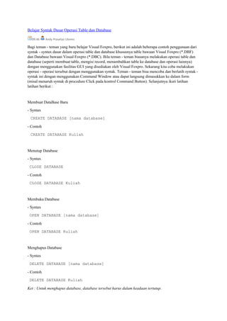 Belajar syntak dasar operasi table dan database | PDF