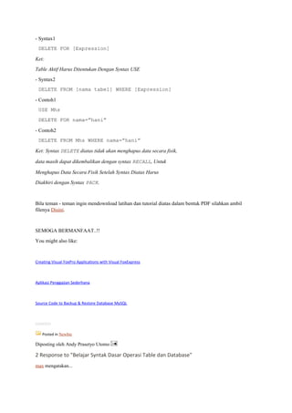 Belajar syntak dasar operasi table dan database | PDF