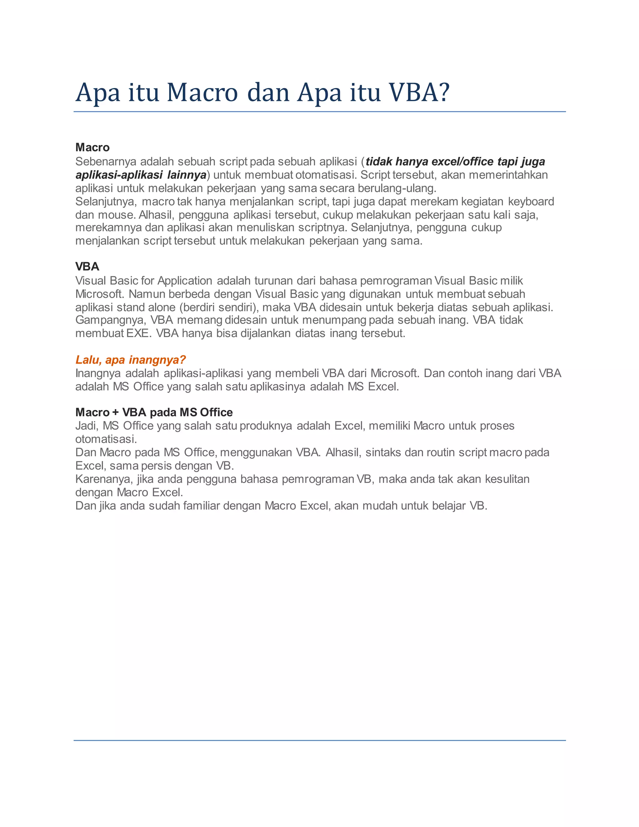 Belajar vba excel | DOCX