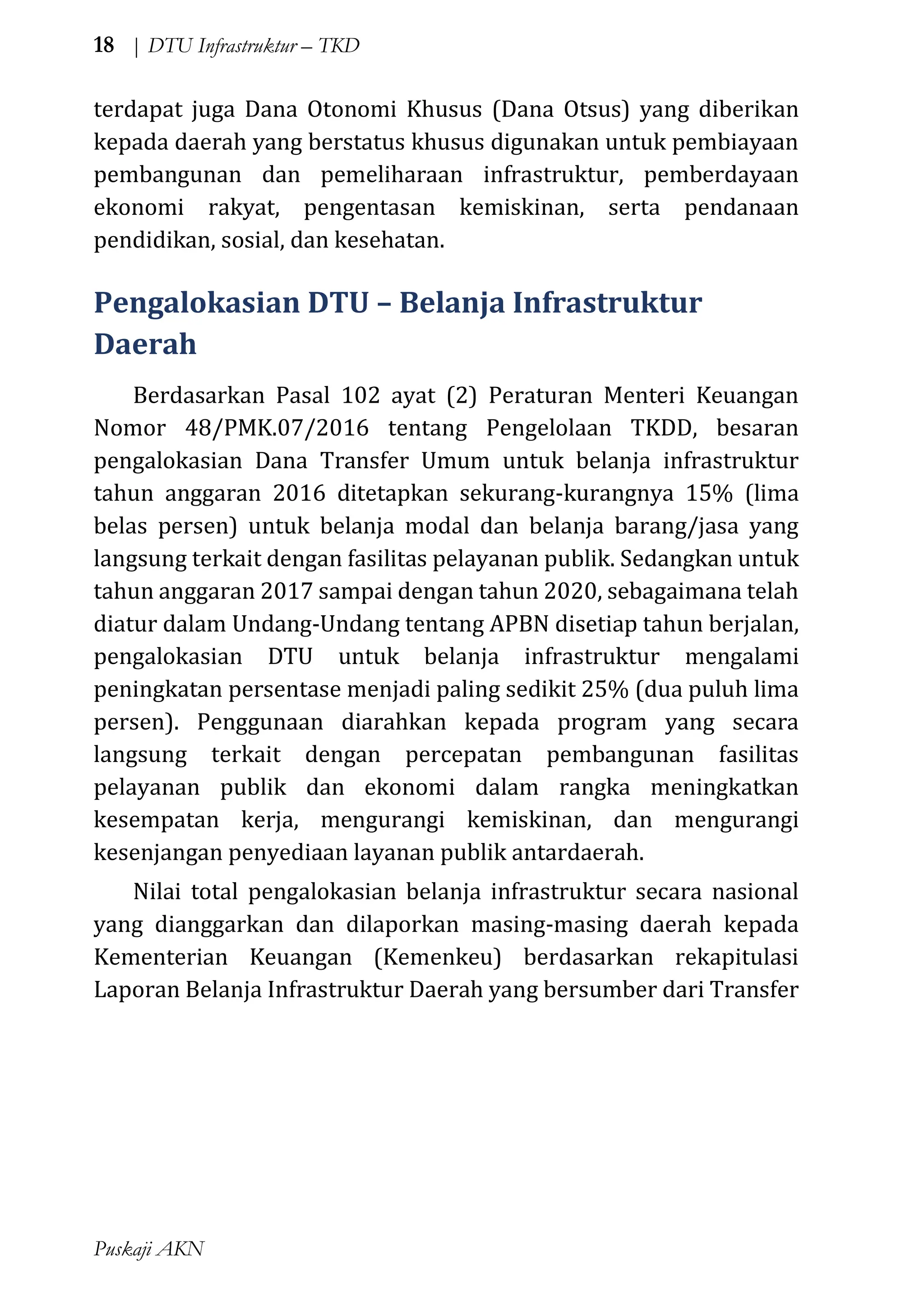 Belanja Infrastruktur Daerah jenis Dana Transfer Umum (DTU) | PDF