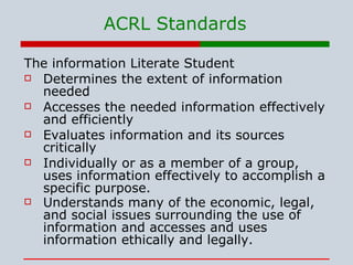 Currents in Information Literacy: Standards, Lessons, and Learners ...