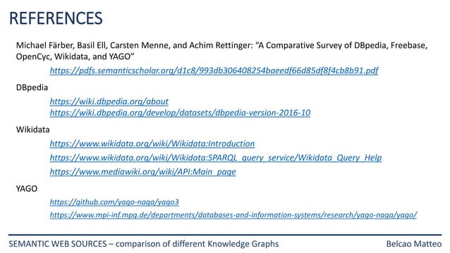SEMANTIC WEB SOURCES – comparison of open-source Knowledge Graphs | PPT
