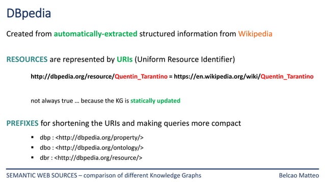 SEMANTIC WEB SOURCES – comparison of open-source Knowledge Graphs | PPT