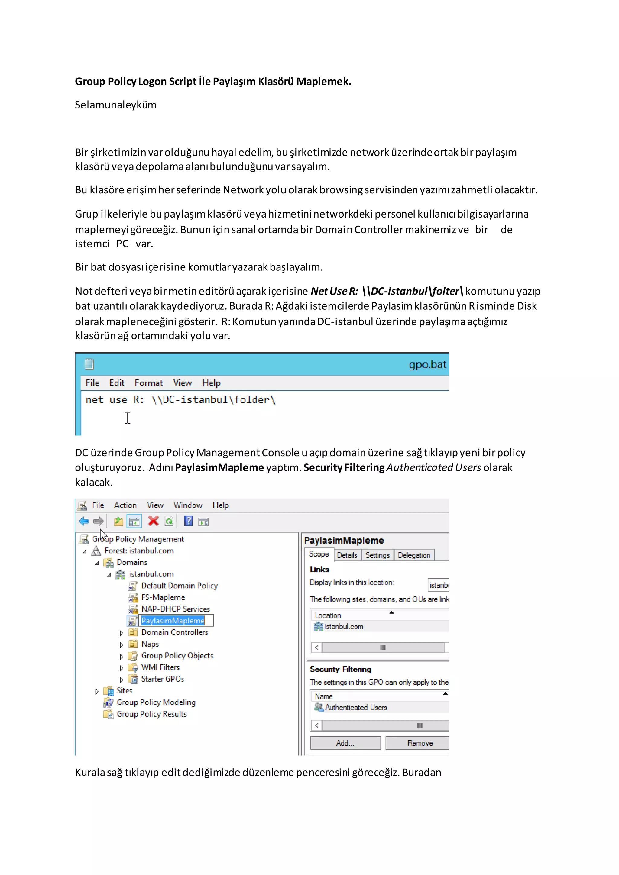 Group Policy Logon Script Ile Paylaşım Klasörü Maplemek Pdf