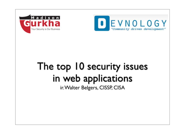 The top 10 security issues in web applications | PPT