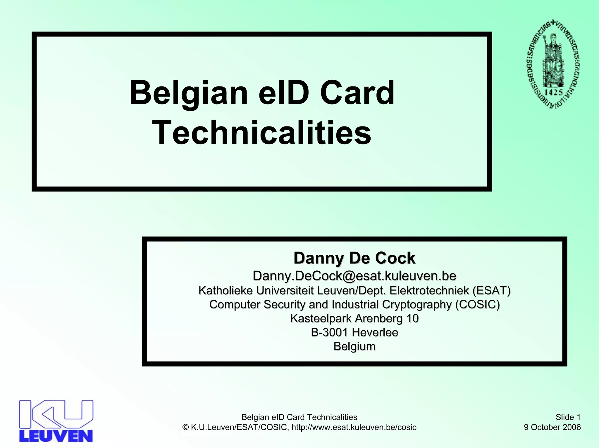 Belgian eID cards - technicalities | PDF