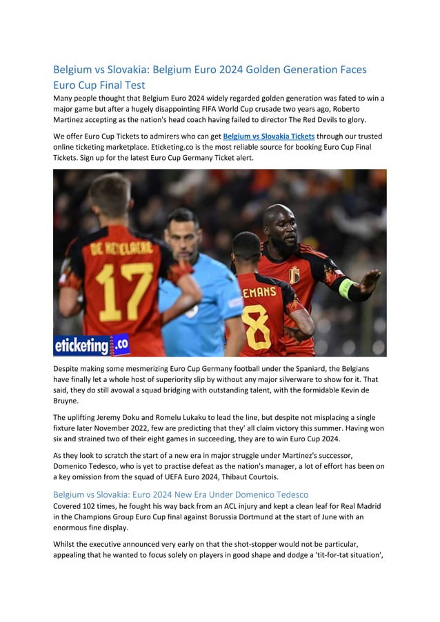 Belgium vs Slovakia Belgium Euro 2024 Golden Generation Faces Euro Cup ...